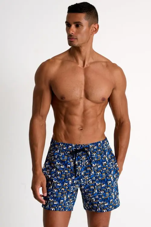 Shan Classic Fit Stretch Swim Trunks - Print