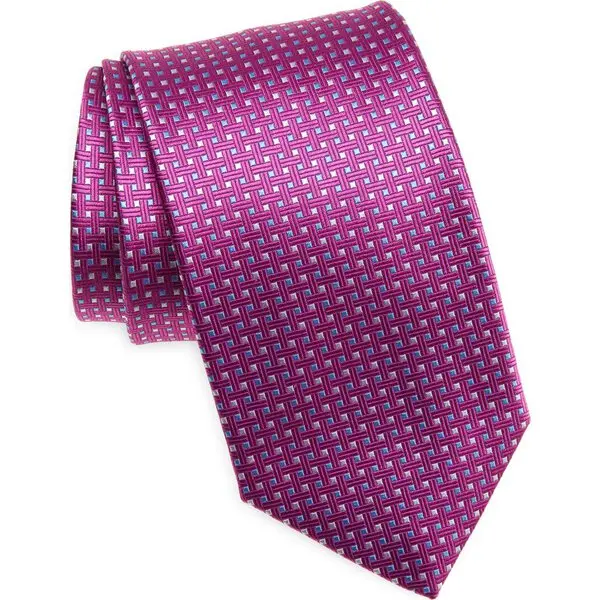 David Donahue Neat Square Silk Tie - Fuchsia