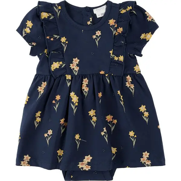 PETIT LEM Daffodil Print Skirted Bodysuit - Navy