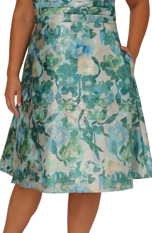 Adrianna Papell Floral Jacquard Midi Cocktail Dress - Blue Multi