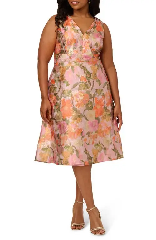 Adrianna Papell Floral Jacquard Midi Cocktail Dress