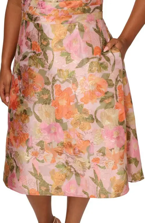 Adrianna Papell Floral Jacquard Midi Cocktail Dress