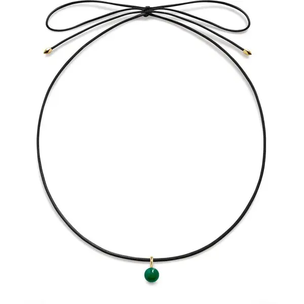 Monica Vinader Round Semiprecious Stone Pendant Necklace - 18ct Gold Vermeil / Green Onyx