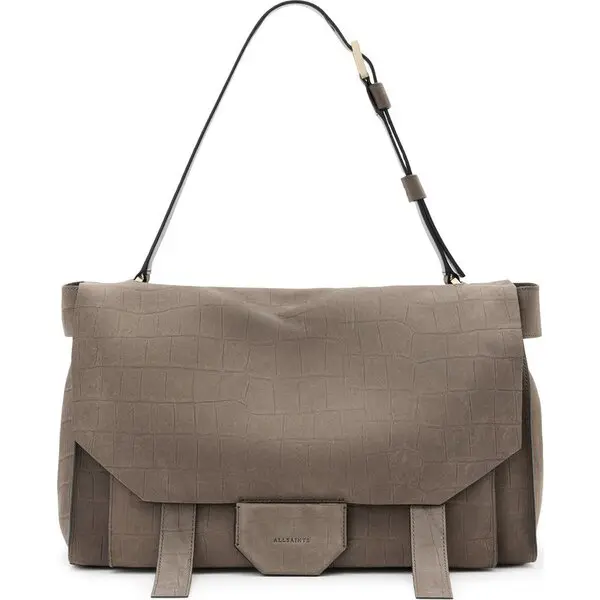 ALLSAINTS Ursa Croc Embossed Suede Satchel