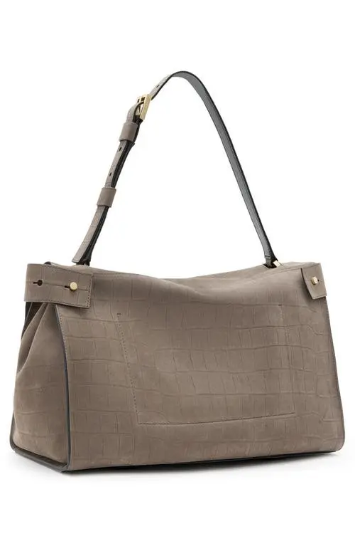 ALLSAINTS Ursa Croc Embossed Suede Satchel