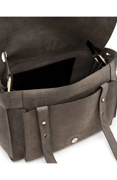ALLSAINTS Ursa Croc Embossed Suede Satchel