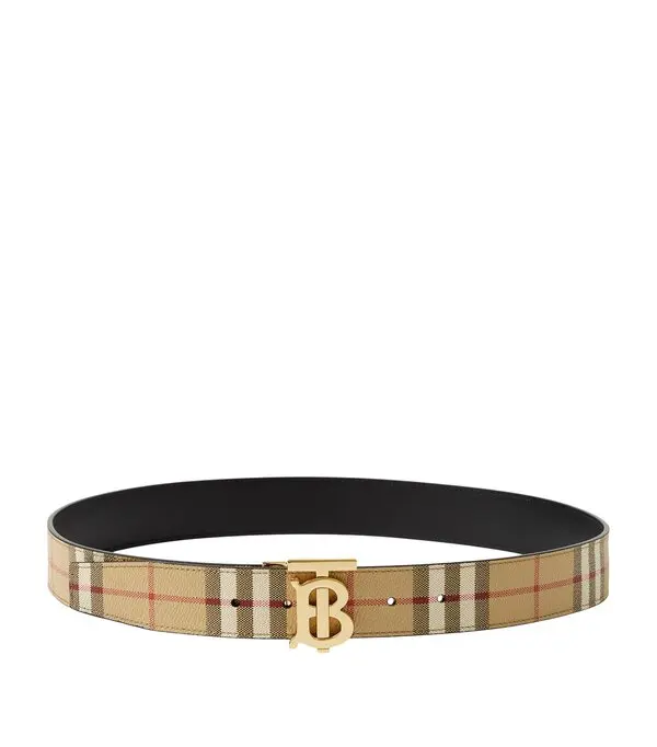 Burberry Leather And Check Reversible Belt - Beige
