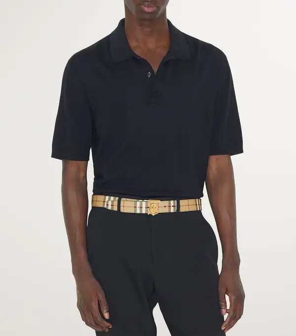 Burberry Leather And Check Reversible Tb Belt - Beige