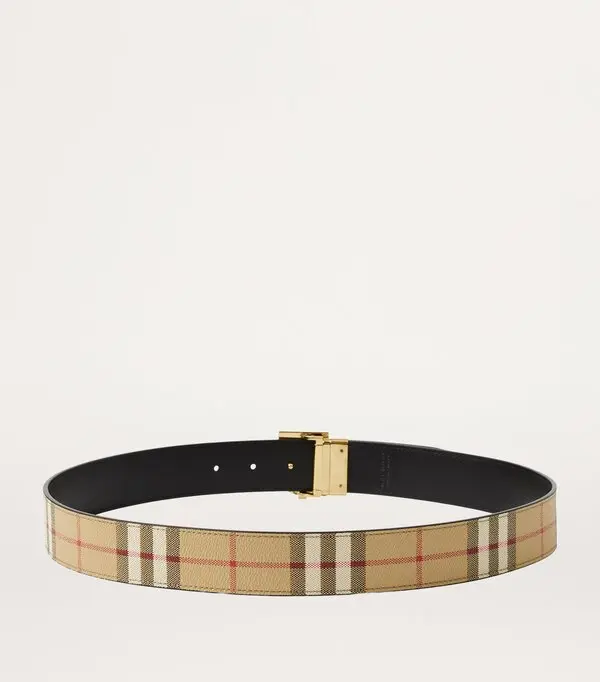 Burberry Leather And Check Reversible Tb Belt - Beige