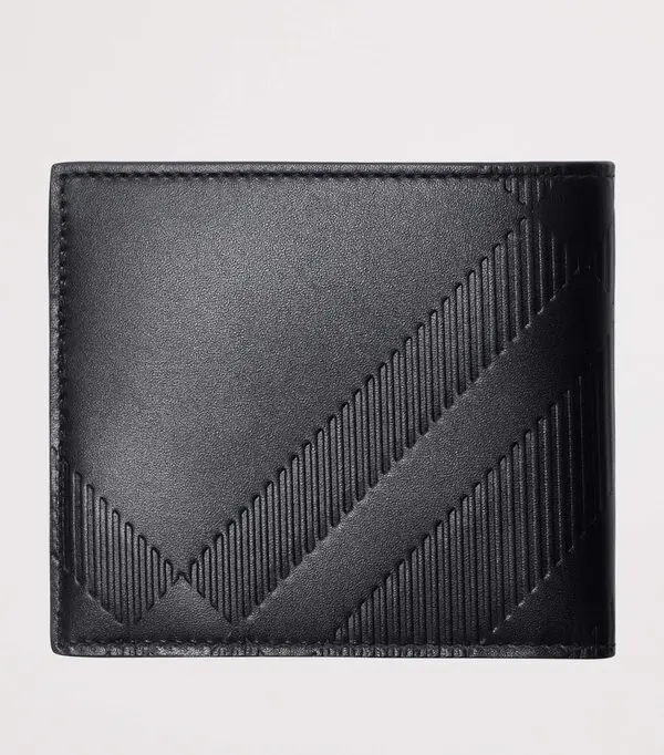 Burberry Leather Embossed Check Bifold Wallet - Black