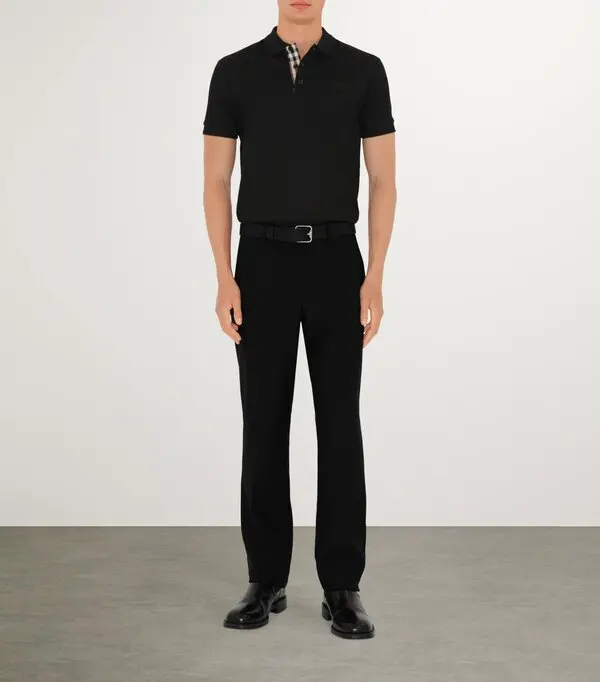 Burberry Cotton Check-placket Polo Shirt - Black
