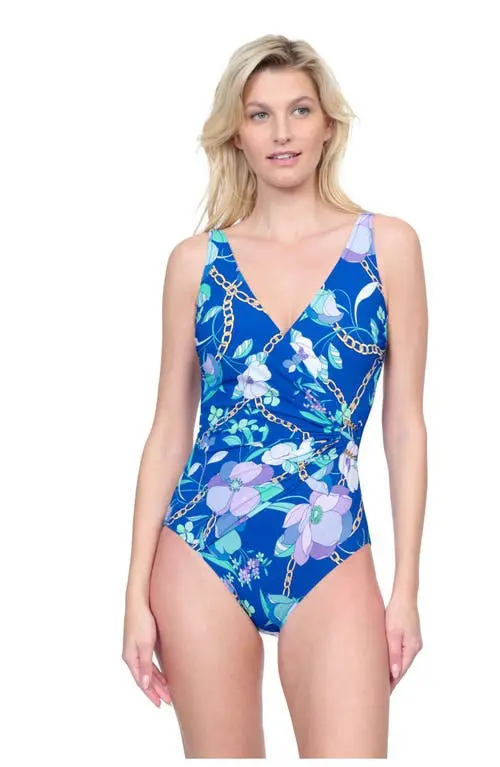 GOTTEX Memories Of Capri V-neck Surplice One Piece - Blue Multi