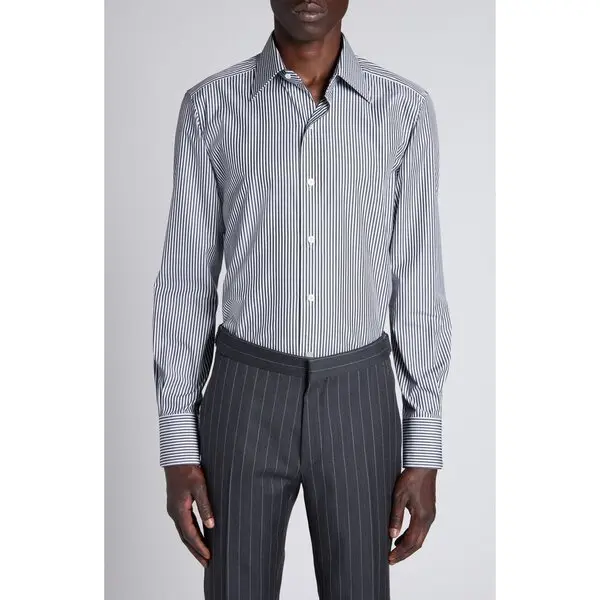 TOM FORD Stripe Cotton Blend Button-up Shirt