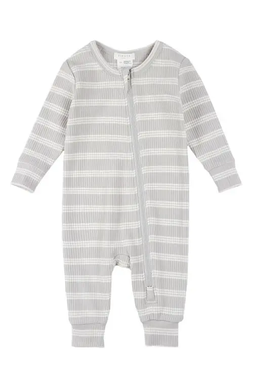 PETIT LEM Striped Rib Fitted One-piece Pajamas - Light Grey