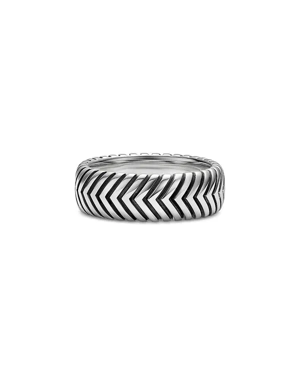 David Yurman Chevron Band Ring In Sterling 8mm - Silver