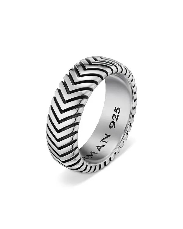David Yurman Chevron Band Ring In Sterling 8mm - Silver