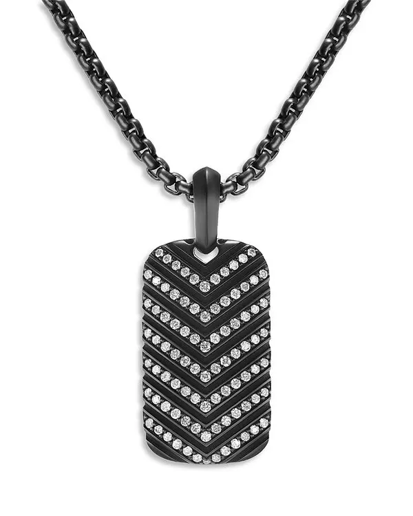 David Yurman Chevron Tag With Diamonds, 27mm - White/black