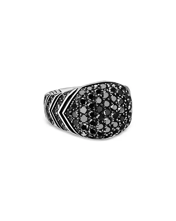 David Yurman Chevron Signet Ring In Sterling Silver With Diamonds - Black