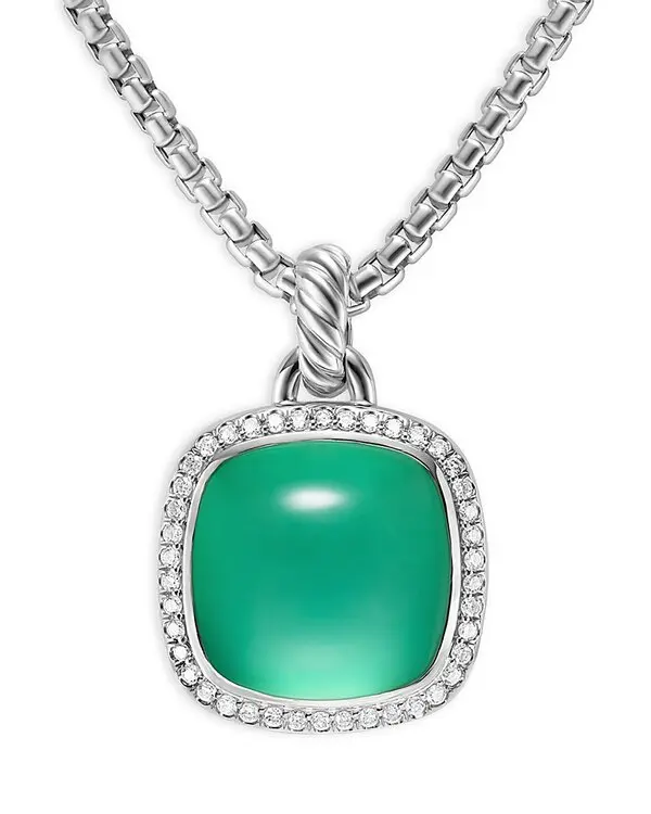 David Yurman Albion Pendant With Diamonds, 15mm - Green/silver