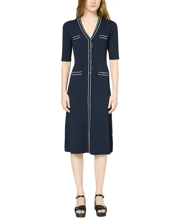 knee length dresses for ladies Navy Textured Knit Midi Dress  self-portrait-US