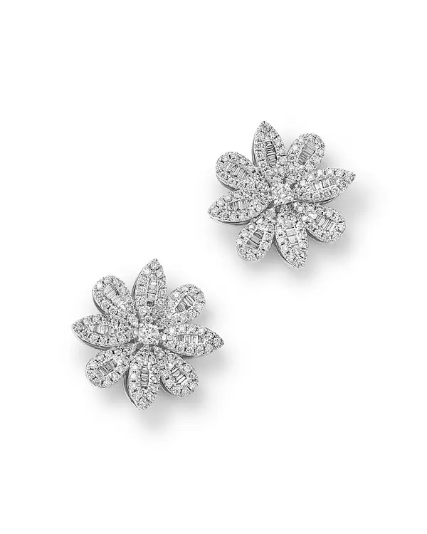 Bloomingdale'S 14k Gold Diamond Flower Stud Earrings, 1.39 Tcw - White