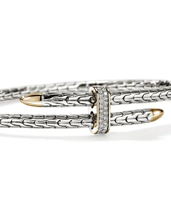 John Hardy 14k Yellow Gold & Sterling Spear Diamond Cuff Bracelet - Silver