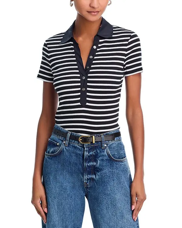 Veronica Beard Kearney Striped Tee - White Black