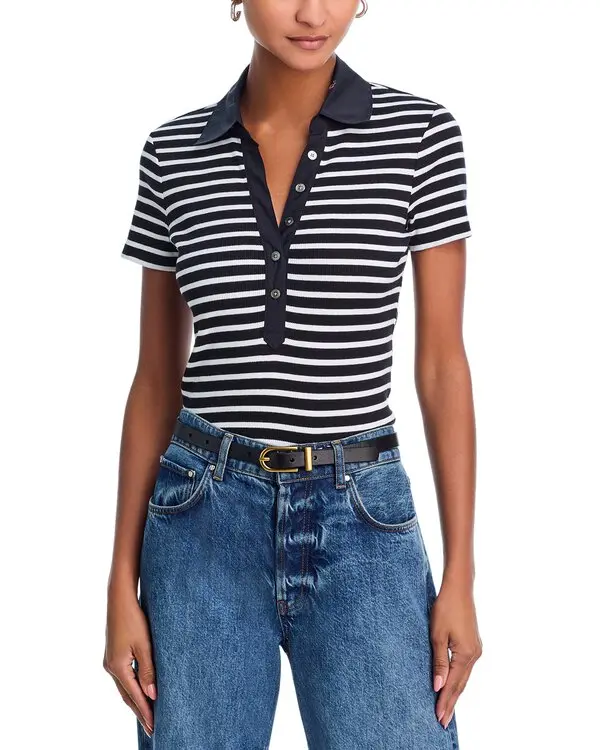 Veronica Beard Kearney Striped Tee - White Black