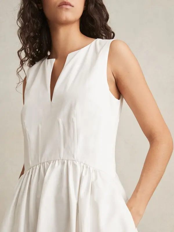 REISS Liza Cotton Corset Midi Dress