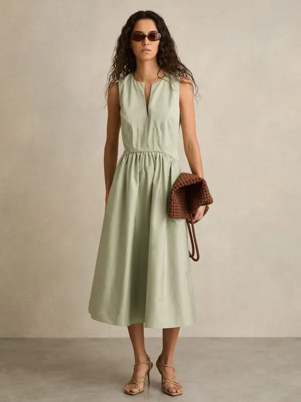 REISS Liza Cotton Corset Midi Dress
