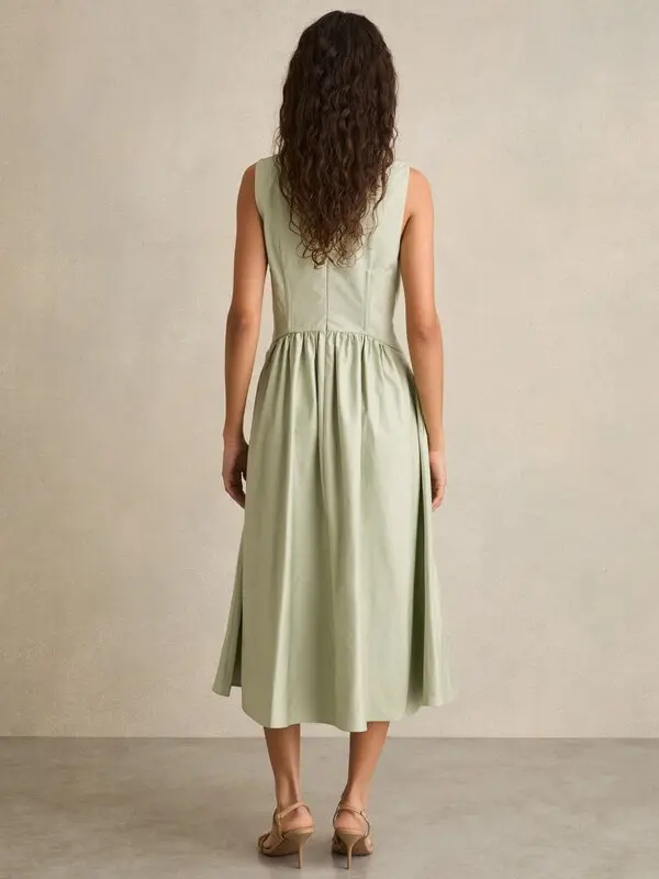 REISS Liza Cotton Corset Midi Dress