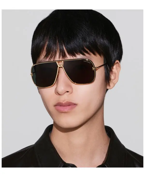 TOM FORD 63mm Stavros Navigator Sunglasses - Gold/green