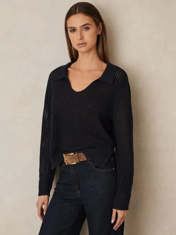 REISS Matilda Cotton Blend Jumper - Navy