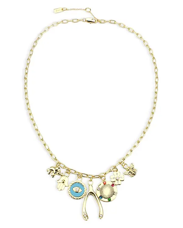 Aqua Good Luck Charm Necklace - Multi/gold