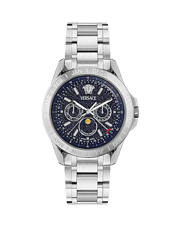 Versace V-galaxy Moonphase Watch, 43mm - Blue/silver