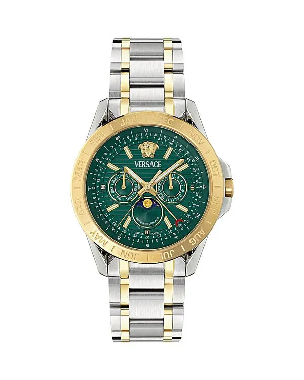 Versace V-galaxy Moonphase Watch - Green/two Tone