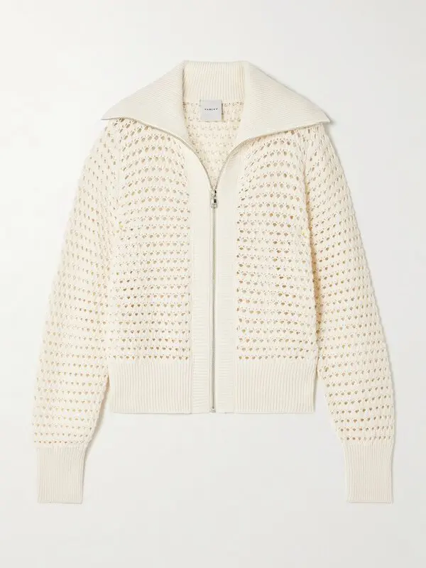 Varley Eloise Pointelle-knit Cotton Cardigan - Neutrals