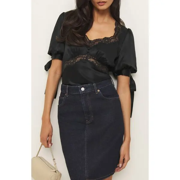 REFORMATION Dolly Lace Trim Silk Charmeuse Top