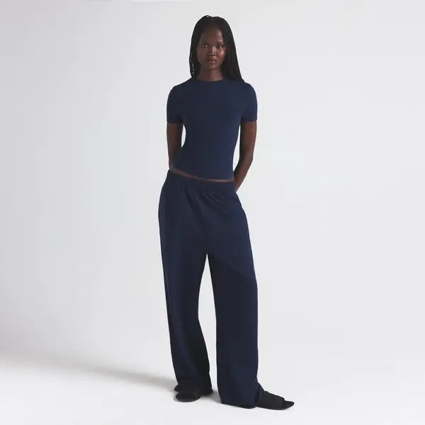 SKIMS Cotton Jersey Wide Leg Pant - Navy