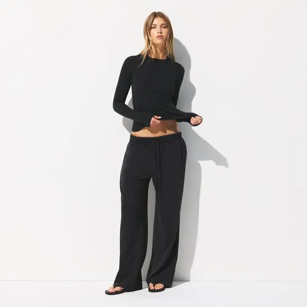 SKIMS Cotton Jersey Wide Leg Pants - Soot