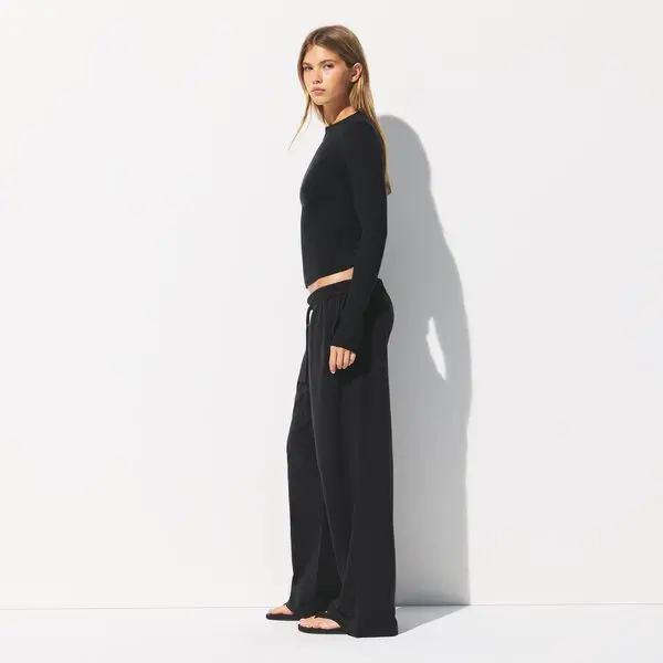 SKIMS Cotton Jersey Wide Leg Pants - Soot