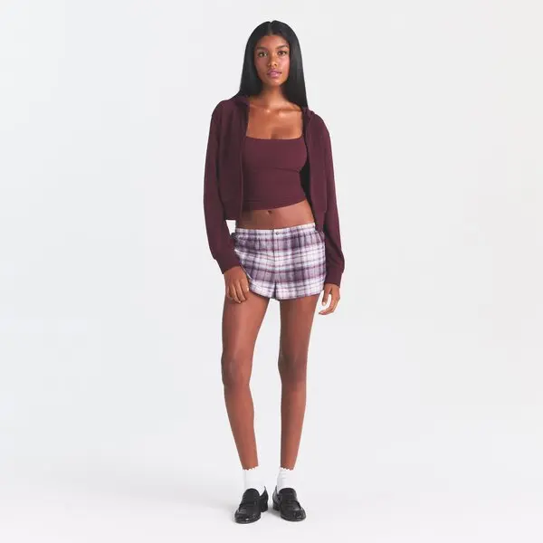 SKIMS Cotton Jersey Zip Up Hoodie - Currant