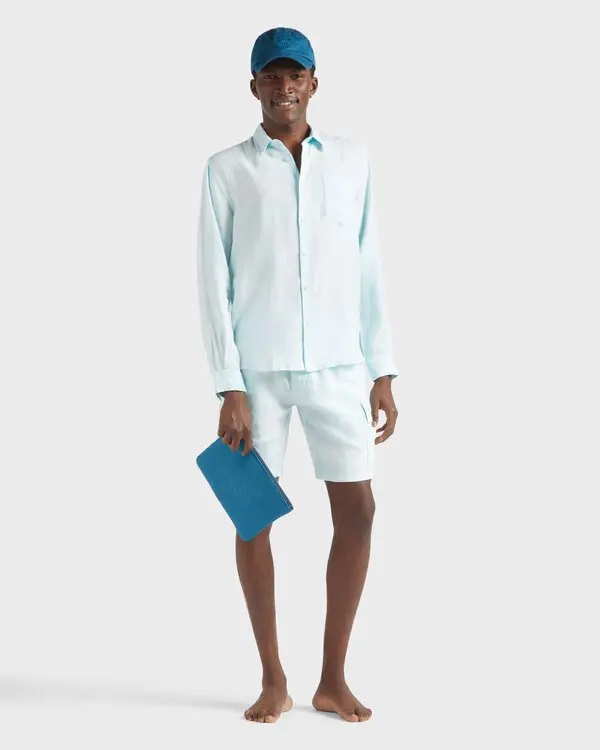 Vilebrequin Linen Shirt Natural Dye Shirt Caroubis - Blue