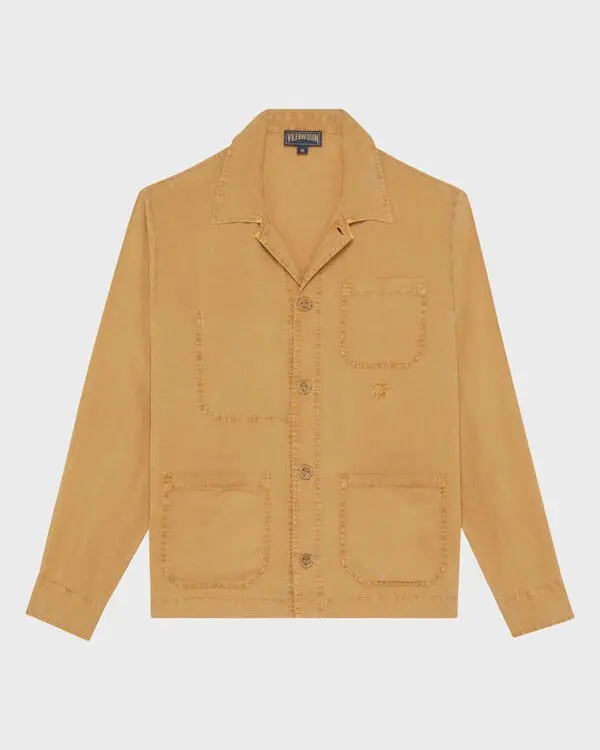 Vilebrequin Linen Overshirt Mineral Dye Color Jacket Corentin - Brown