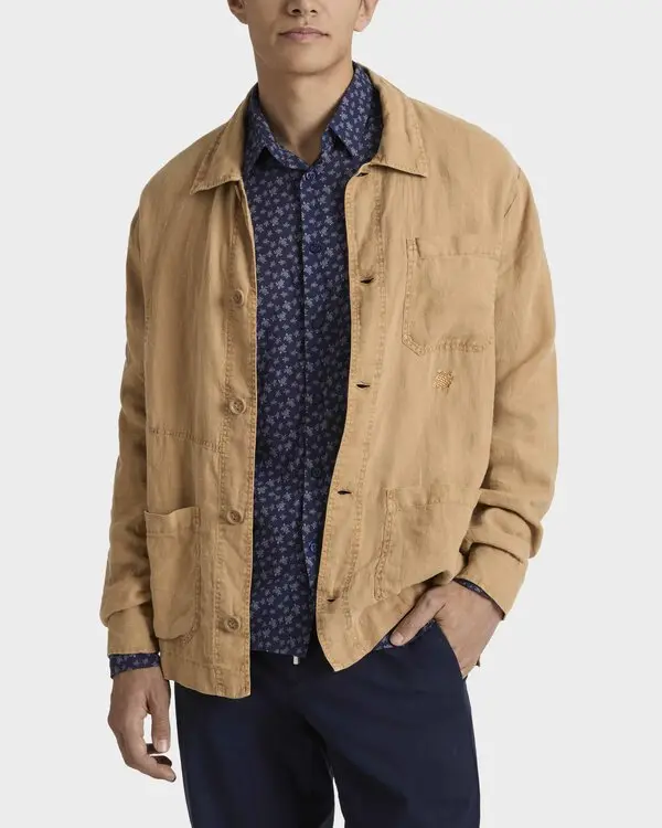 Vilebrequin Linen Overshirt Mineral Dye Color Jacket Corentin - Brown