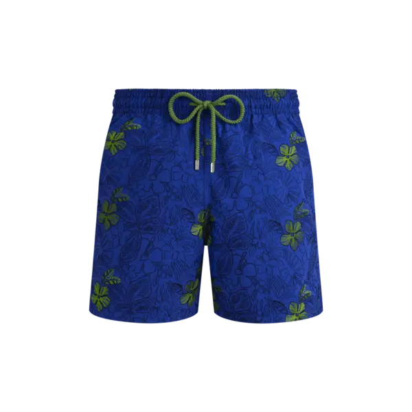 Vilebrequin Swim Trunks Embroidered Flowers Limited Edition Mistral - Blue