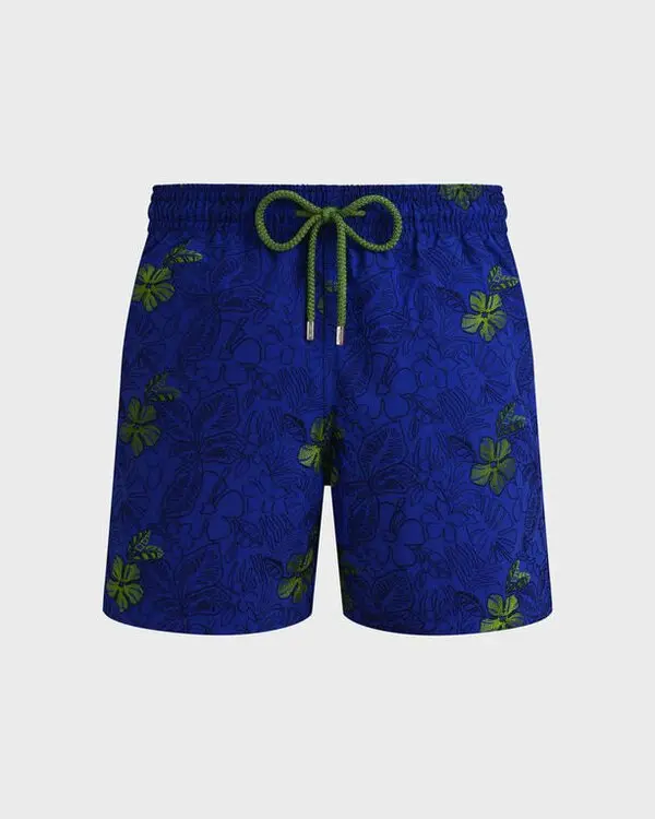 Vilebrequin Swim Trunks Embroidered Flowers Limited Edition Mistral - Blue