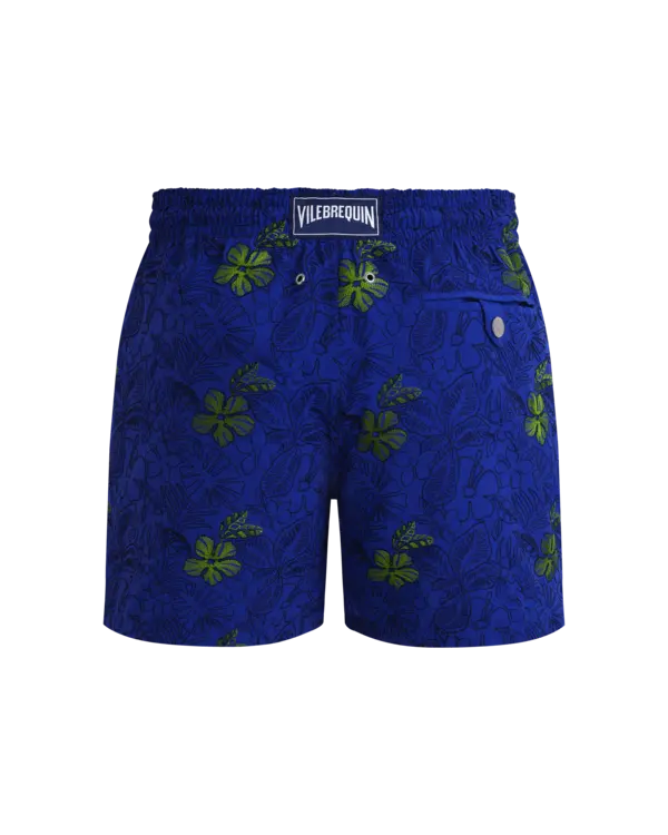 Vilebrequin Swim Trunks Embroidered Flowers Limited Edition Mistral - Blue