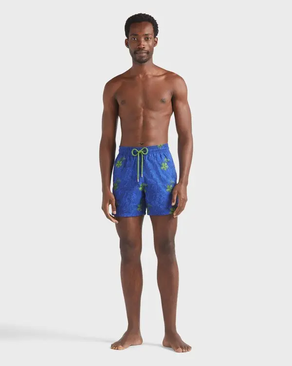 Vilebrequin Swim Trunks Embroidered Flowers Limited Edition Mistral - Blue