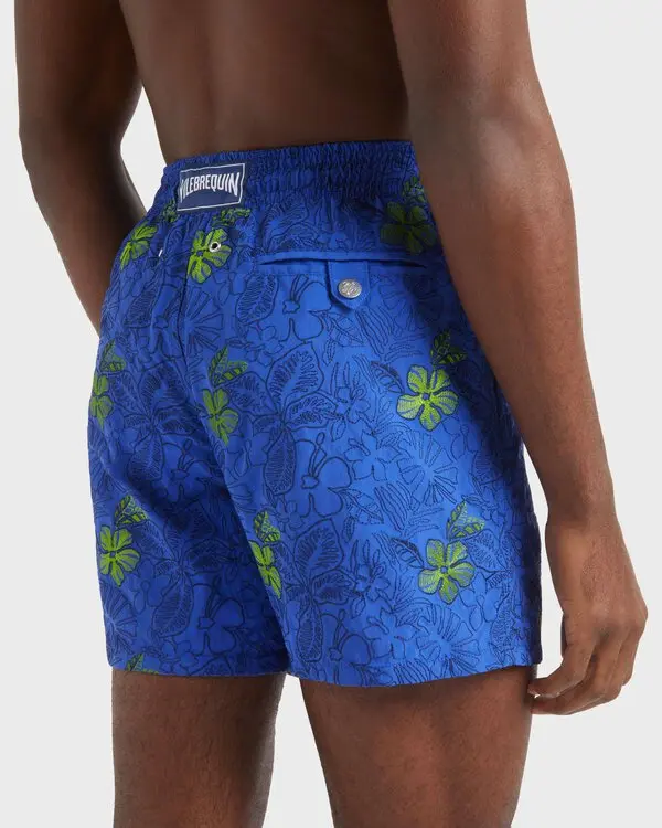 Vilebrequin Swim Trunks Embroidered Flowers Limited Edition Mistral - Blue